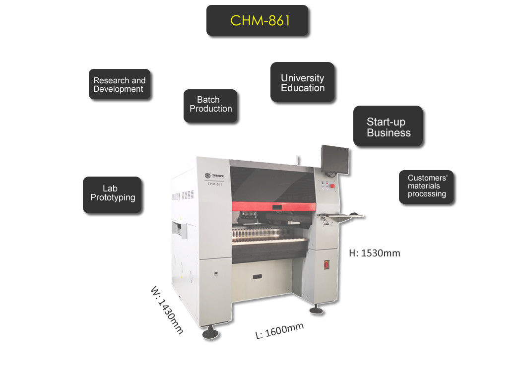 CHM-861 SMD Chip Mouter Pnp Machine 8 Heads 100 Feeders PCB Assembly Line